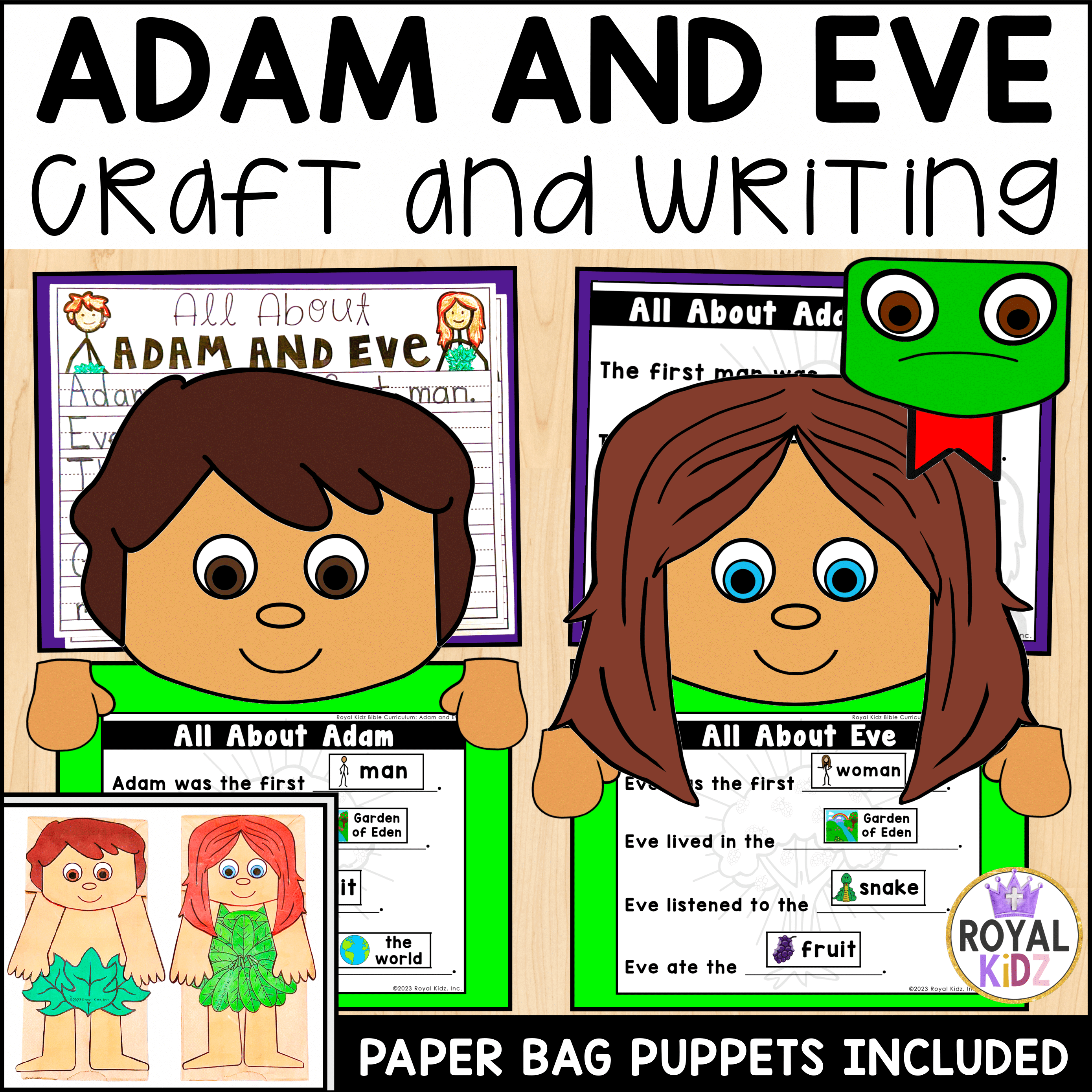 Adam and Eve Craftivity - Paper Bag Puppets - Bulletin Board Idea ...