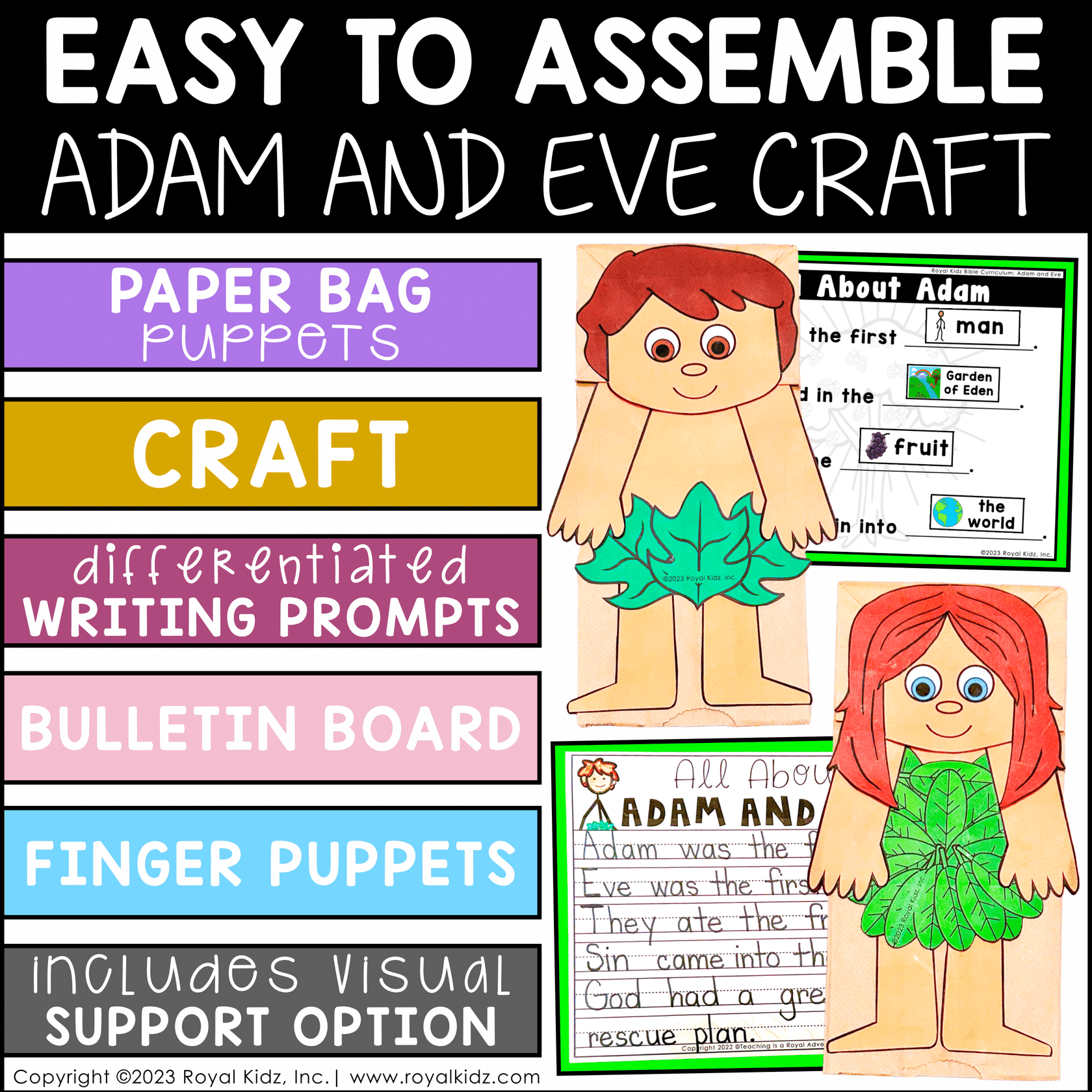 Adam and Eve Craftivity - Paper Bag Puppets - Bulletin Board Idea ...