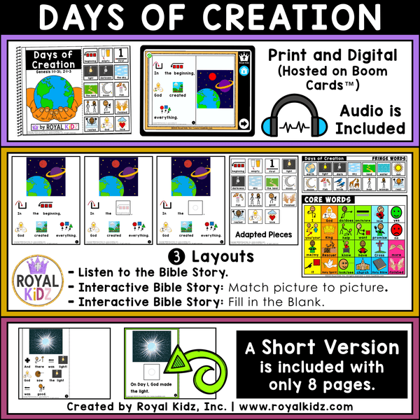 Days of Creation Bible Story with Symbol Supports PLUS Boom Cards ...