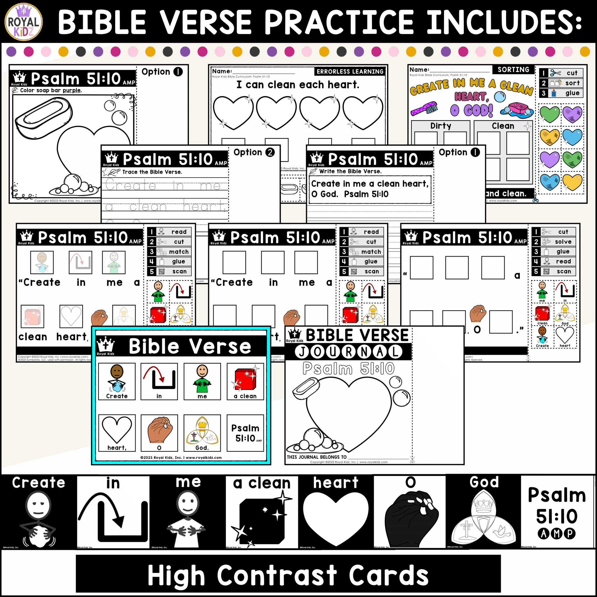 Psalm 51:10 Bible Verse WITH Visual Supports Activities - High Contras ...